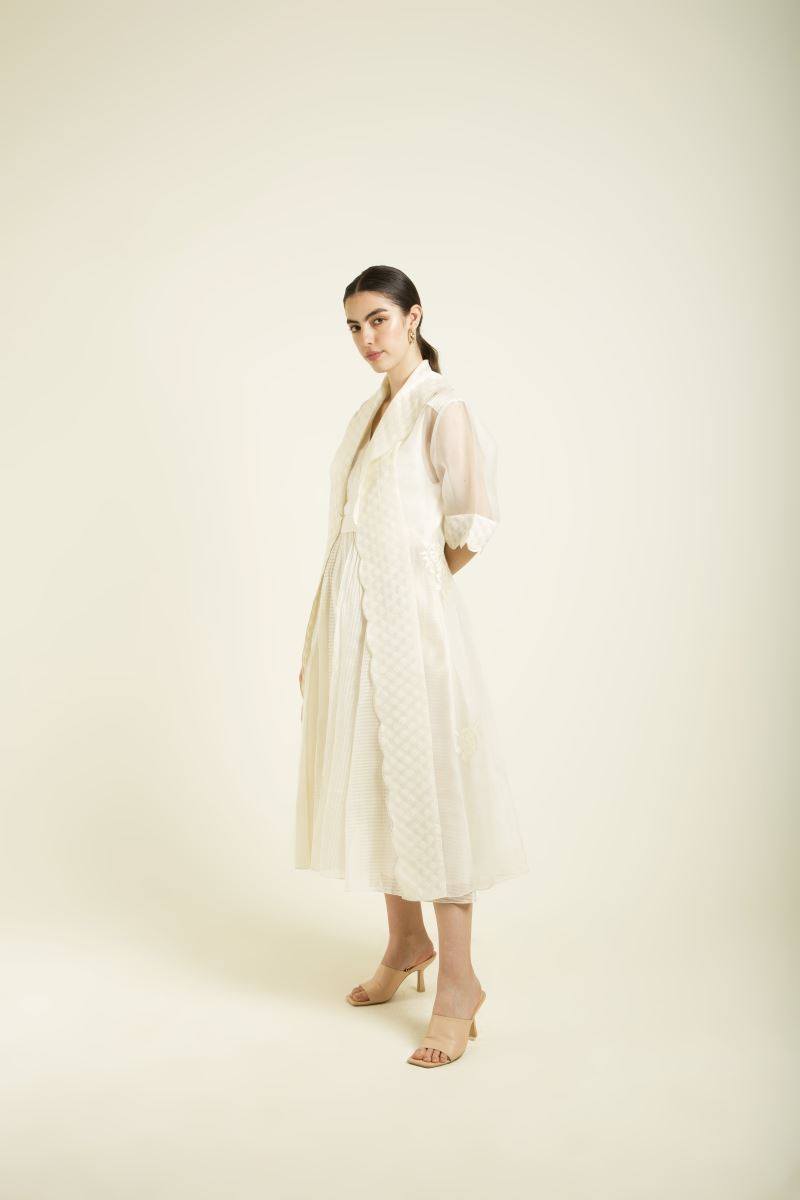 Buy - Celeste ivory organza jacket with strap dress | Elan Store