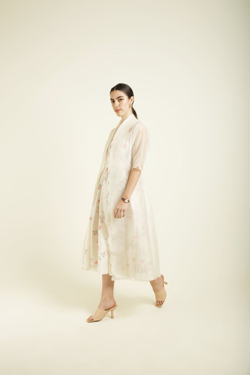 Buy - Celeste ivory scalloped jacket with strap dress | Elan Store