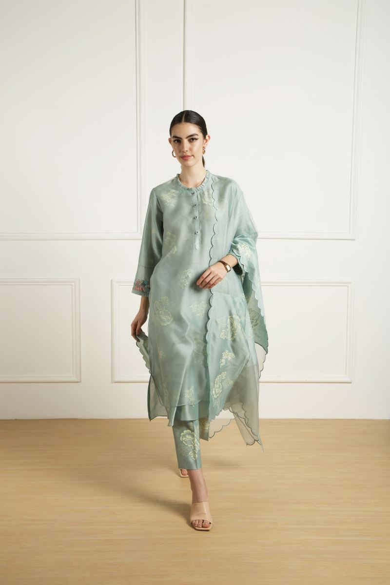 Buy - Celeste mint double layer tunic set | Elan Store