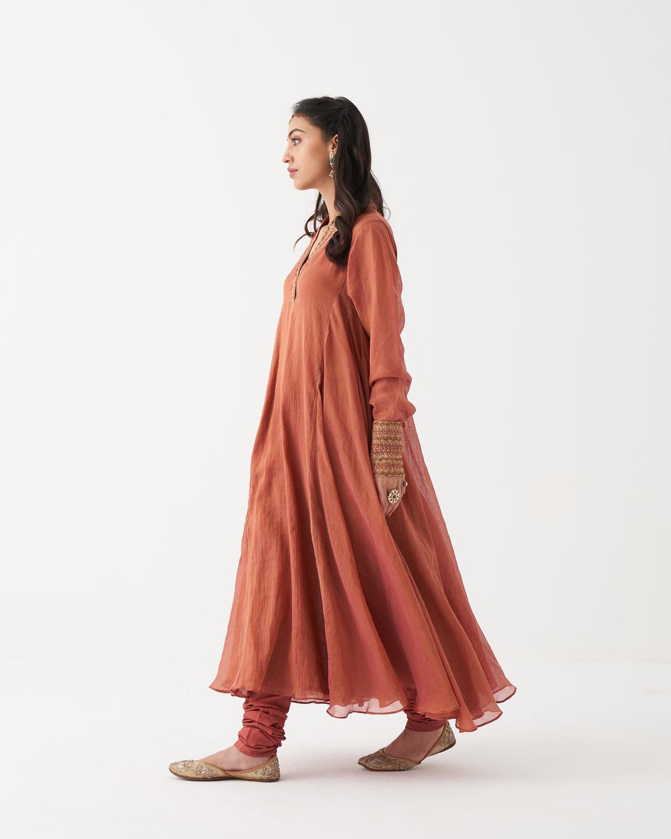 Buy - Azaira rust orange anarkali set | Elan Store