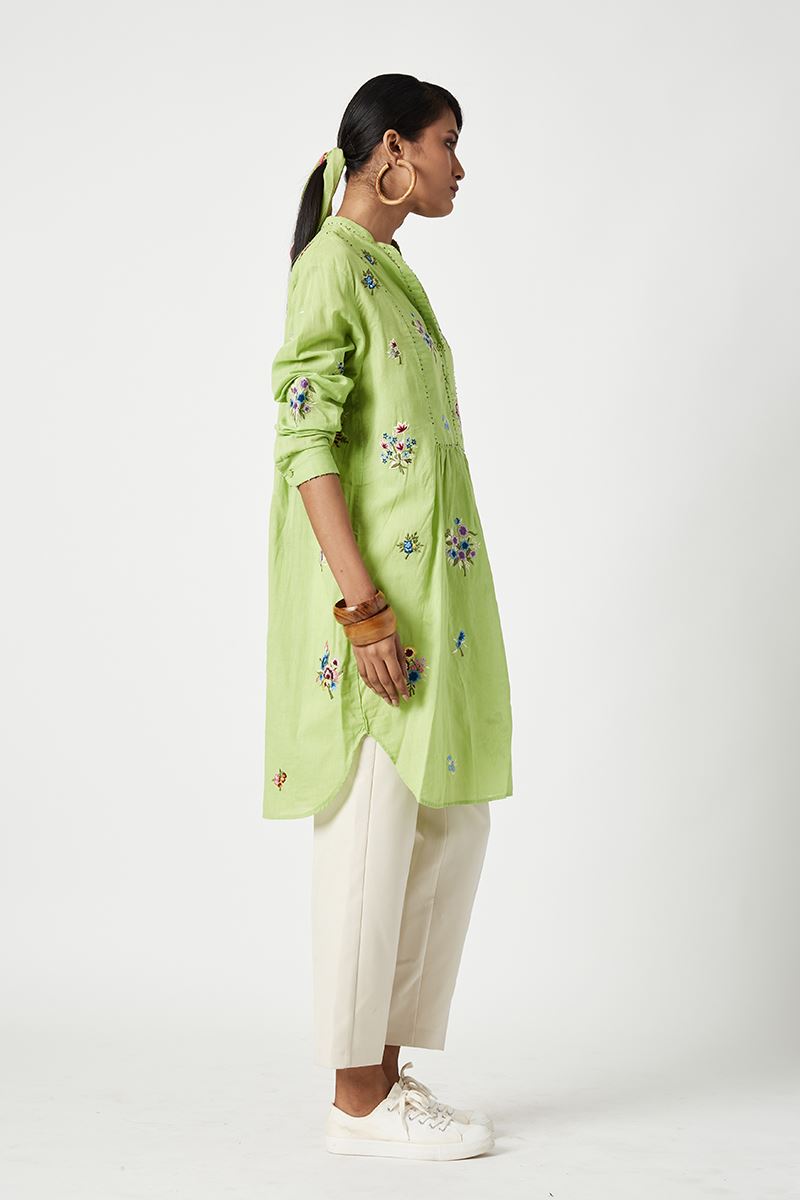 Buy - Lime green medellin embroidered tunic | Elan Store