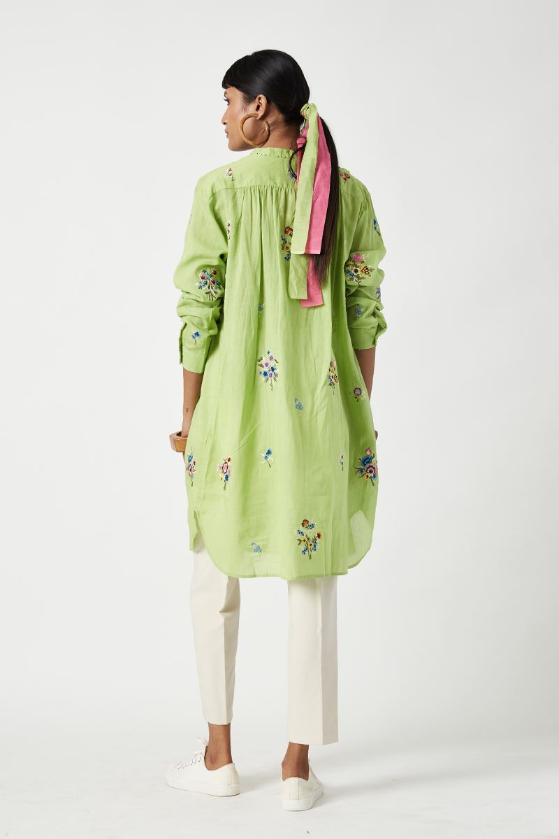 Buy - Lime green medellin embroidered tunic | Elan Store