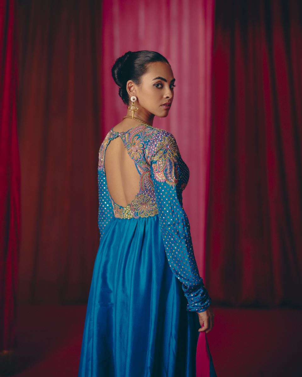Buy - Anya ananda blue anarkali set | Elan Store