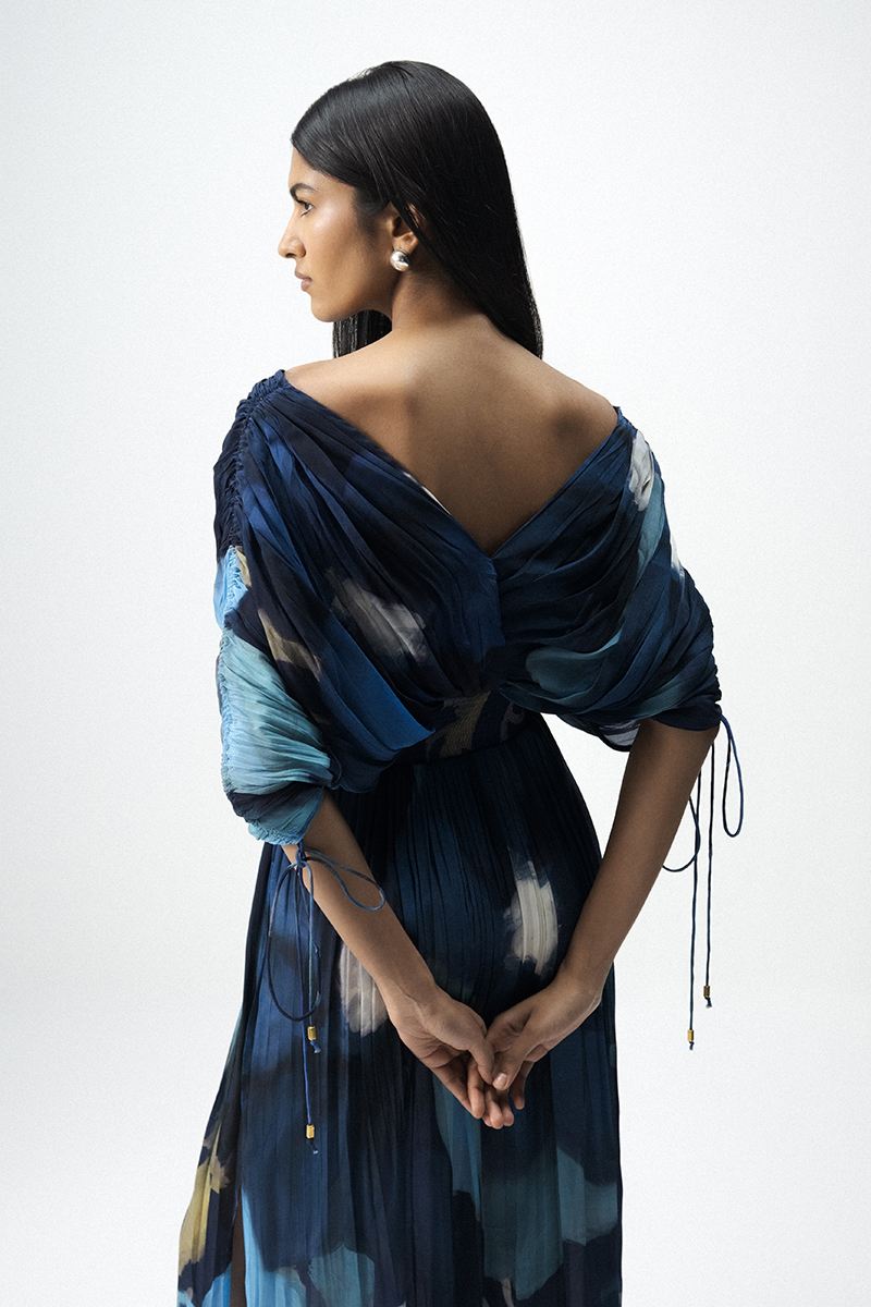 Buy - Blue lagoon draped dress | Elan Store