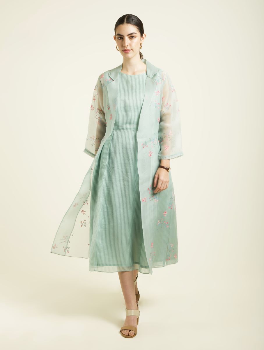 Buy - Celeste mint jacket with plain dress | Elan Store