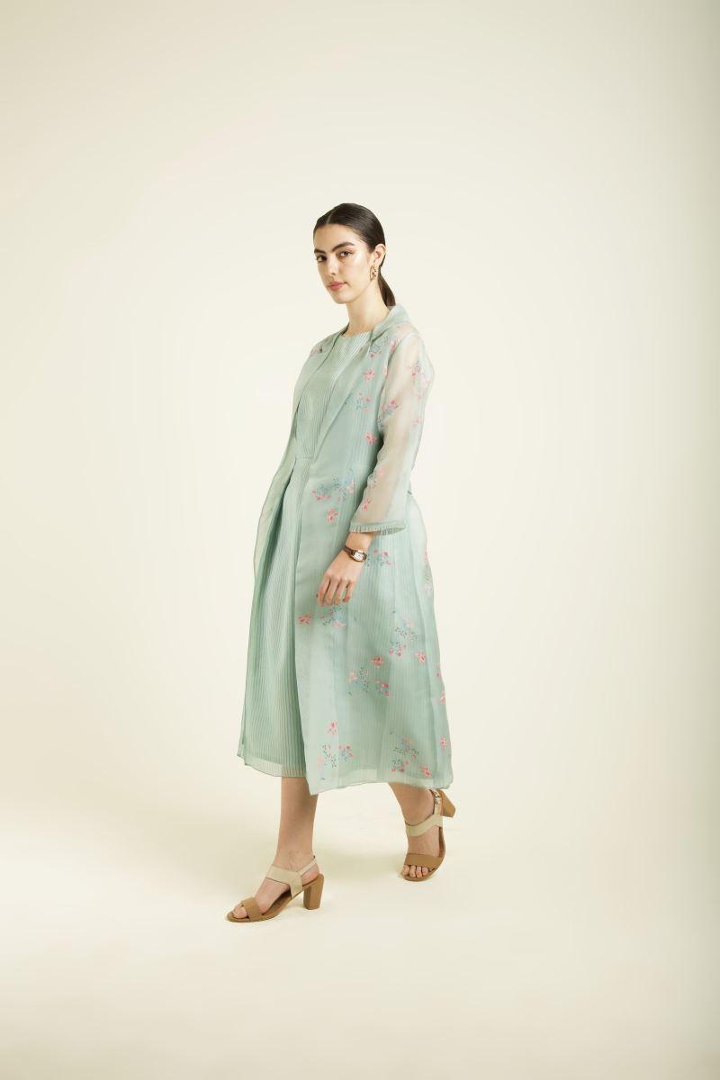 Buy - Celeste mint jacket with plain dress | Elan Store