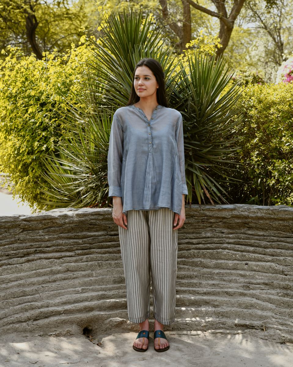 Buy - Chanderi blue top-2 | Elan Store