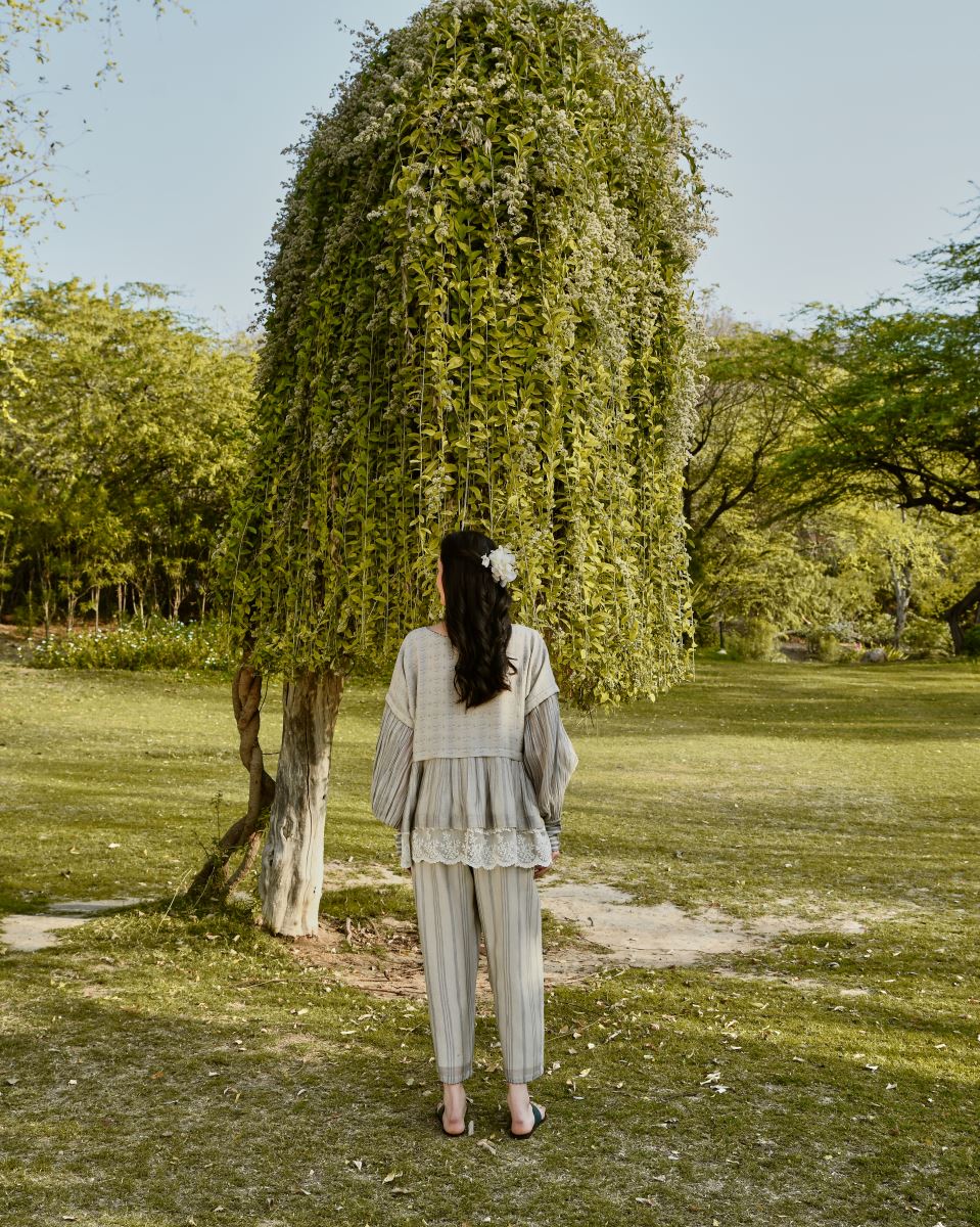 Buy - Chanderi blue top | Elan Store