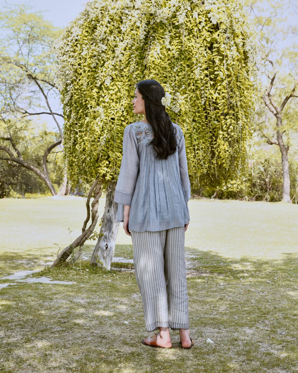 Buy - Chanderi blue top-4 | Elan Store