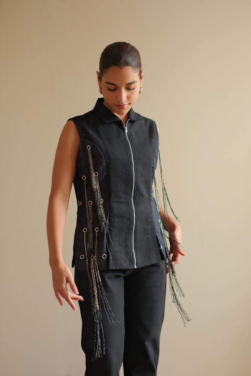 Buy - Denim midnight blue black jacket | Elan Store