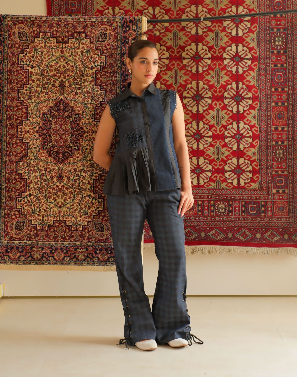 Buy - Denim midnight blue gathered top | Elan Store