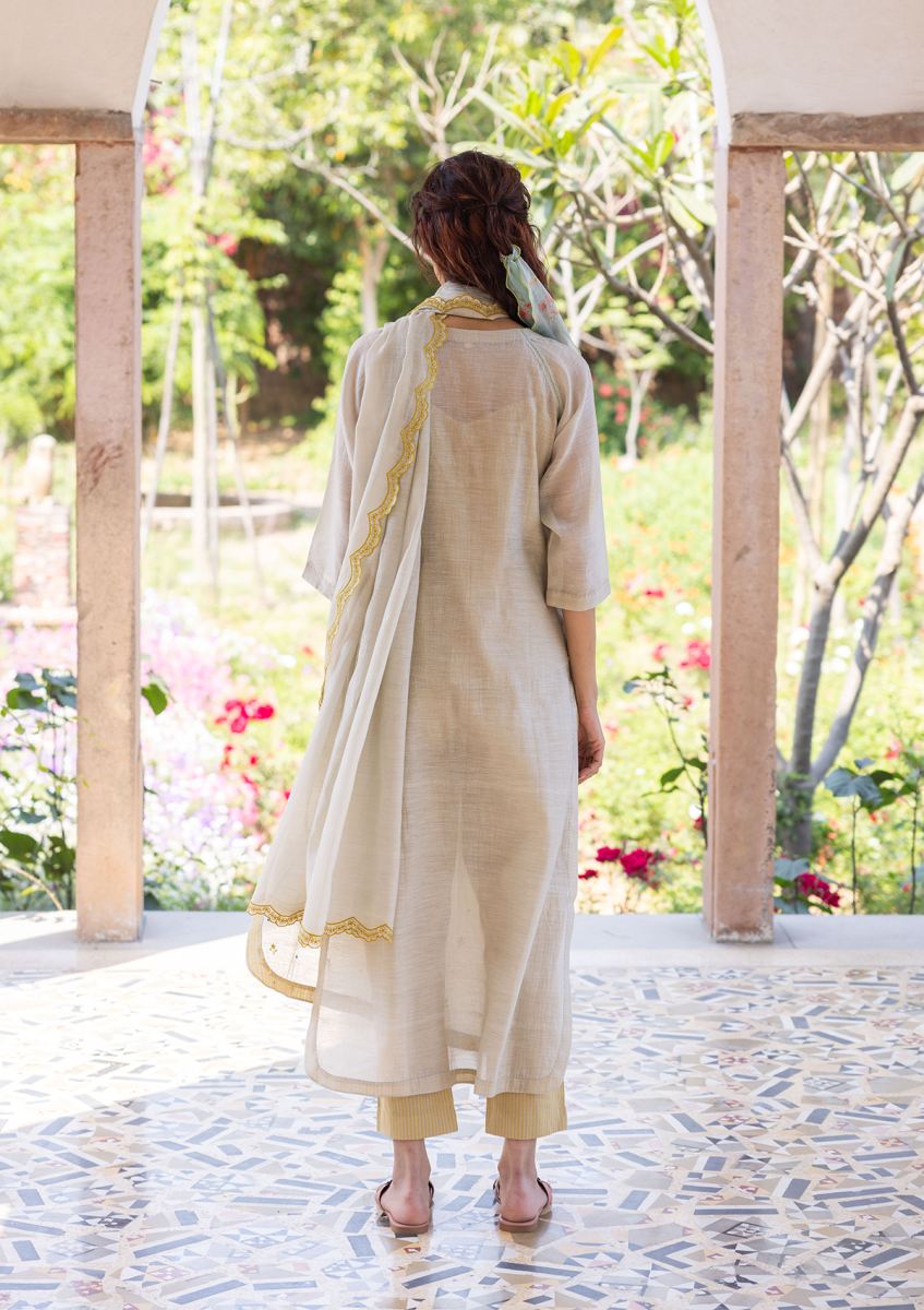 Buy - Enchanted meadow beige kurta set | Elan Store