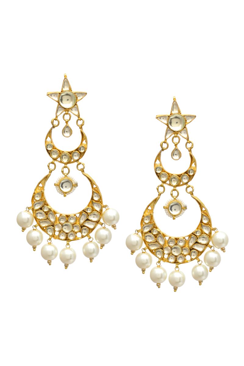 Buy - Golden chandbali with pearls | Elan Store