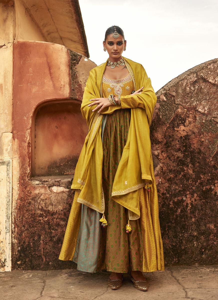 Buy - Haldi Nashpal multicolor anarkali set | Elan Store