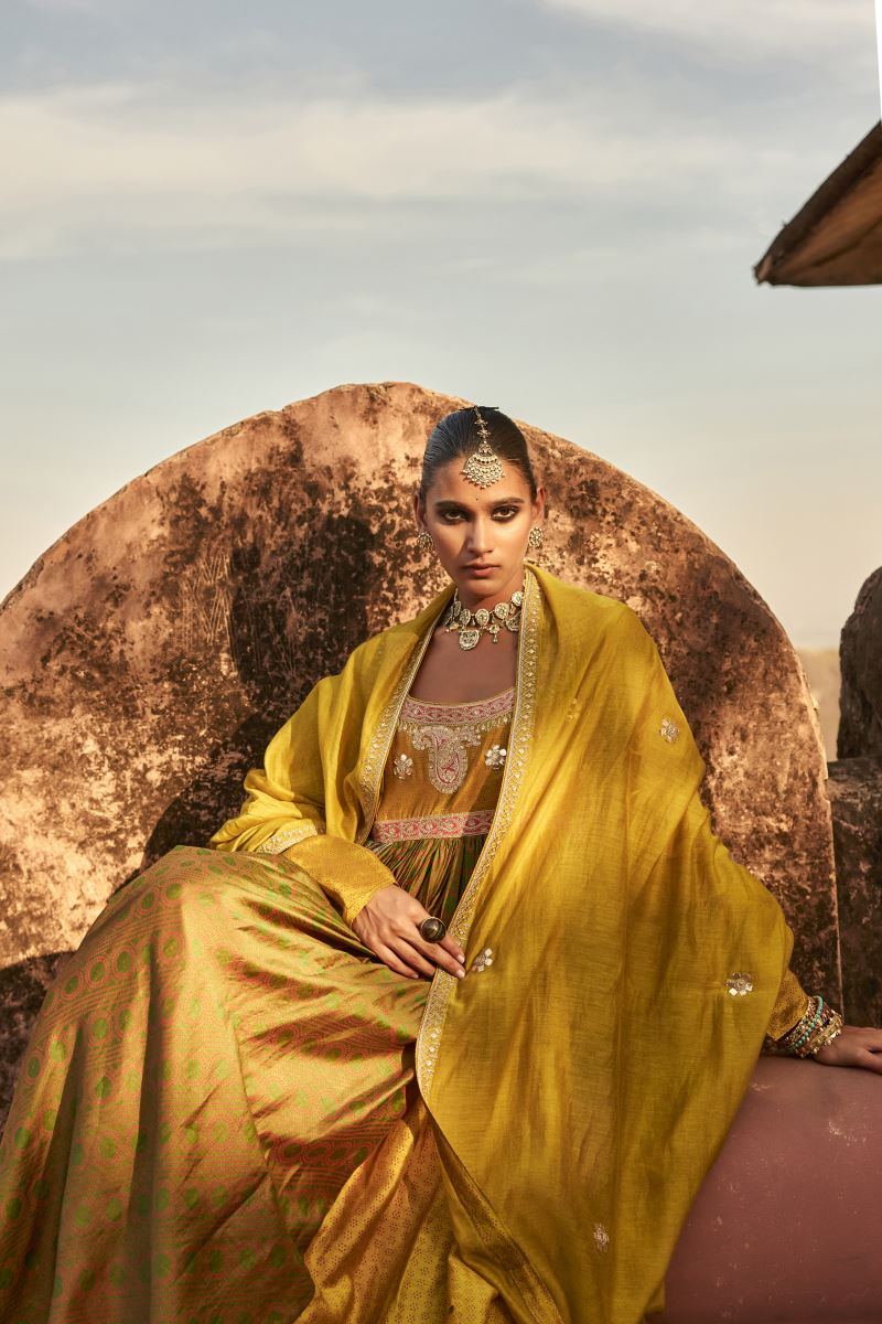 Buy - Haldi Nashpal multicolor anarkali set | Elan Store