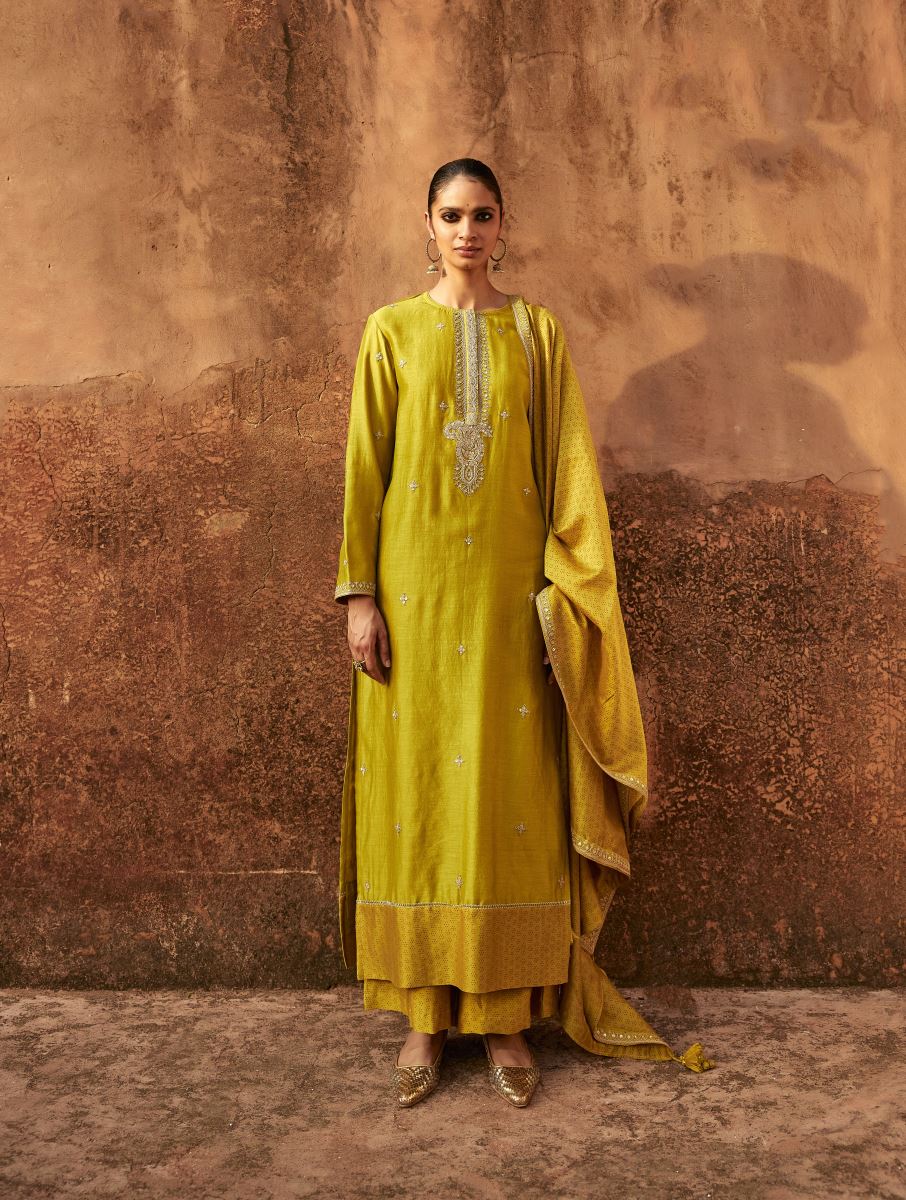 Buy - Haldi Nashpal yellow gota booti kurta set | Elan Store