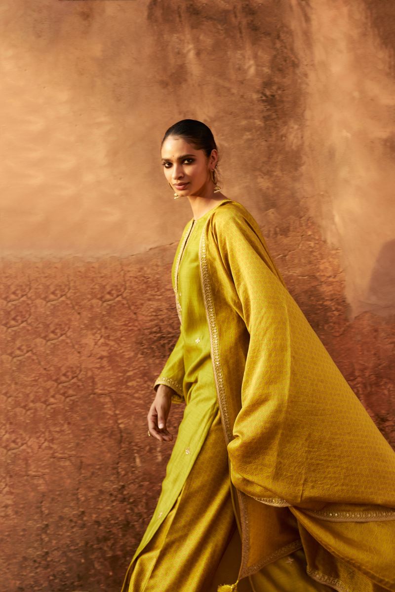 Buy - Haldi Nashpal yellow gota booti kurta set | Elan Store