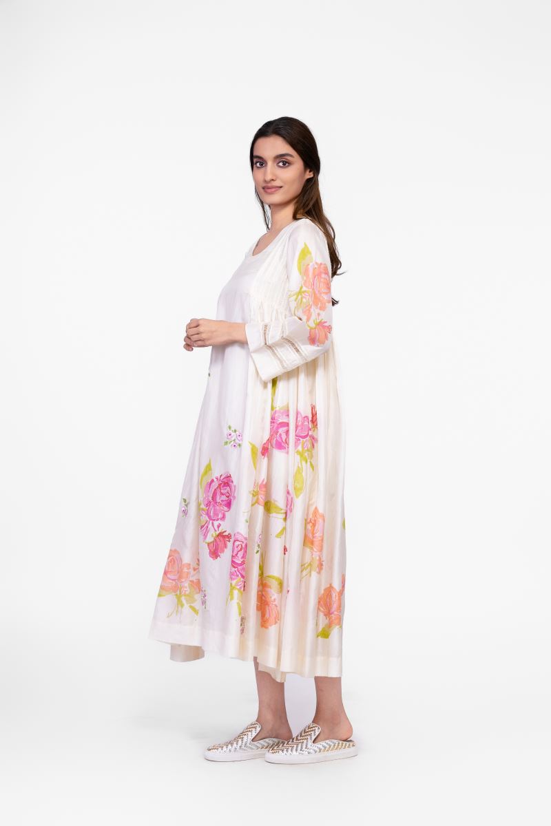 Buy - Silk embroidered printed dress | Elan Store