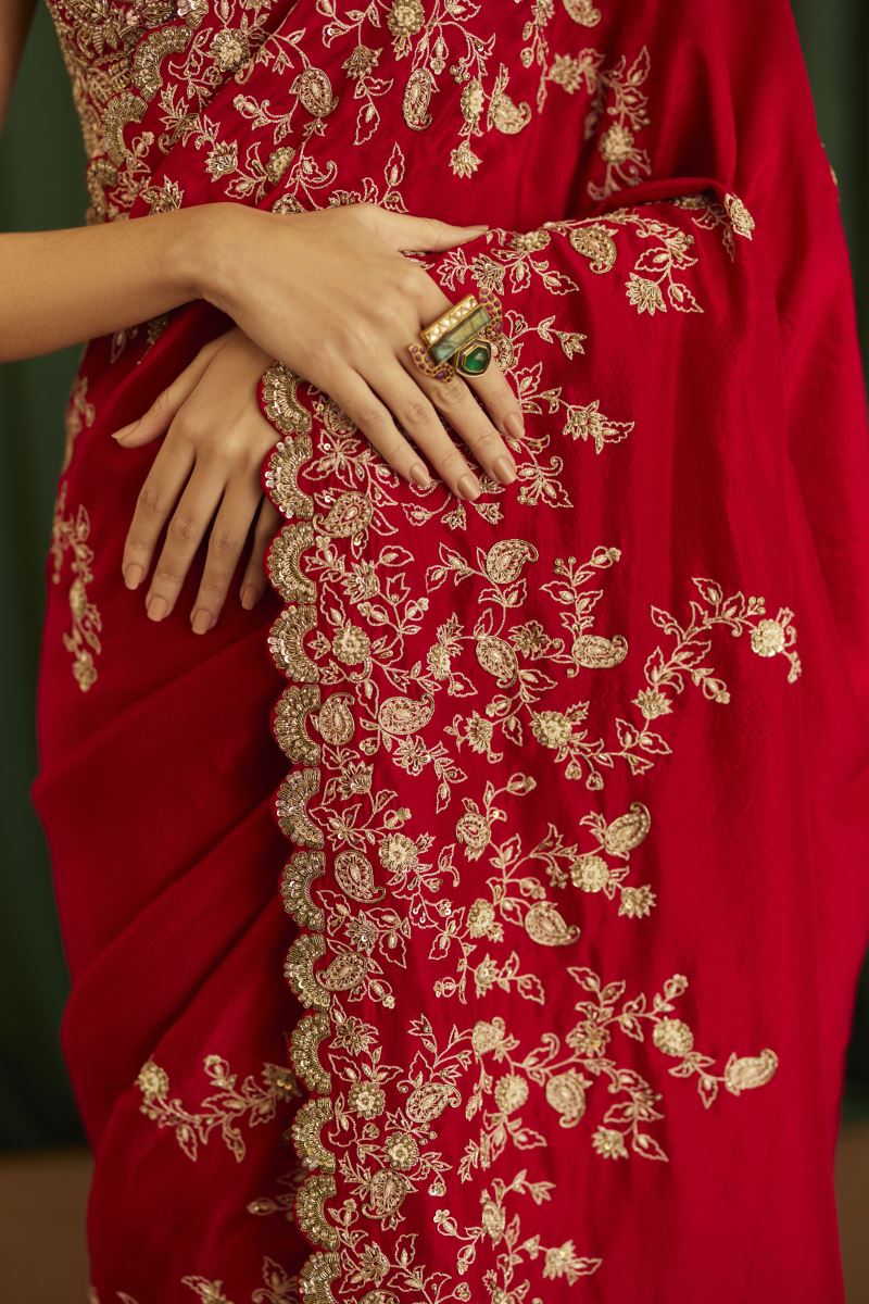 Buy - Agni red sari set | Elan Store