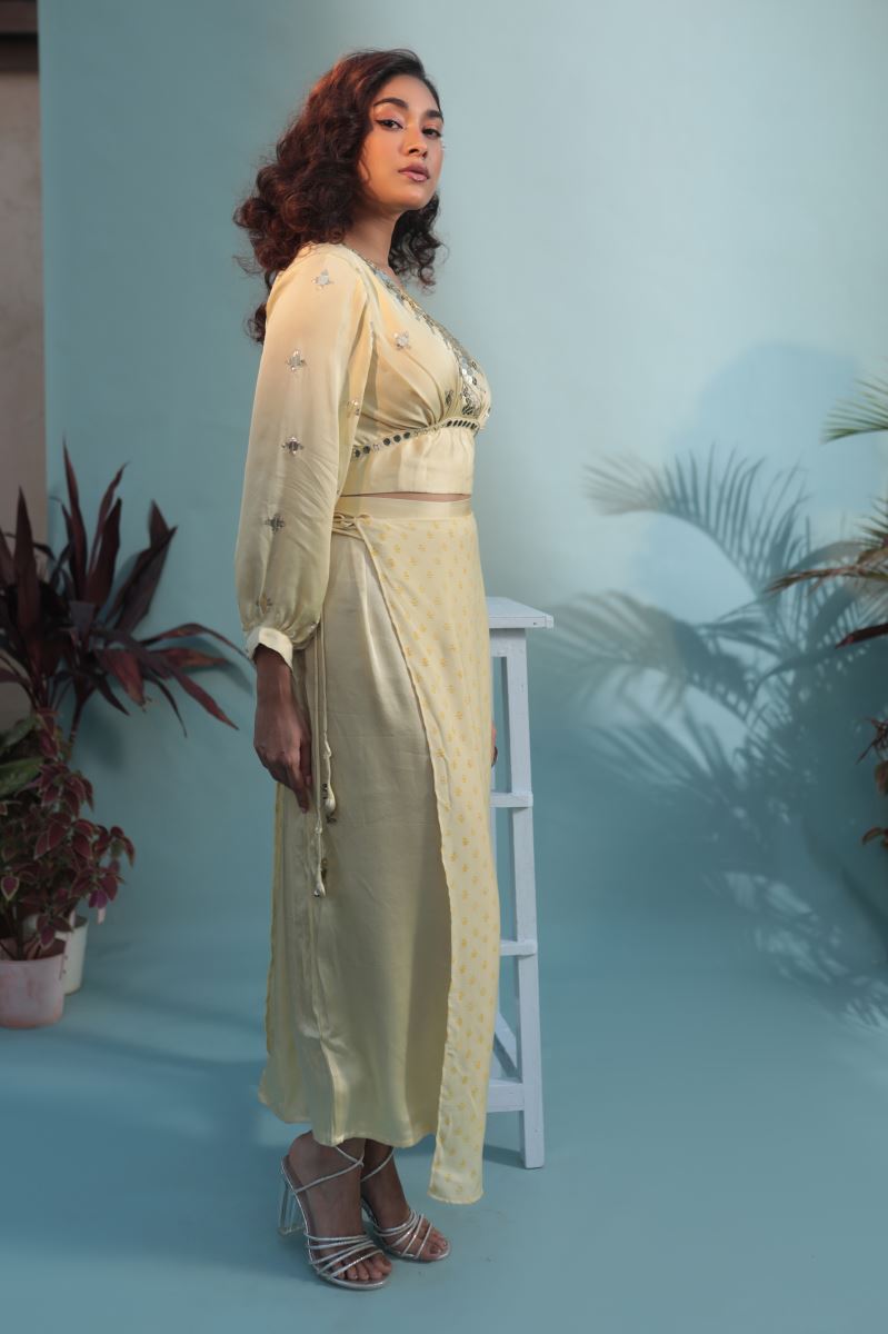 Buy - Masbah yellow top with skirt | Elan Store