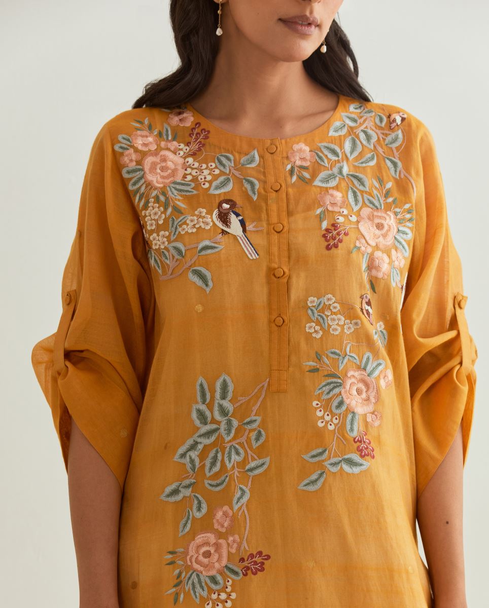 Buy - Mustard kurta with ivory inner | Elan Store