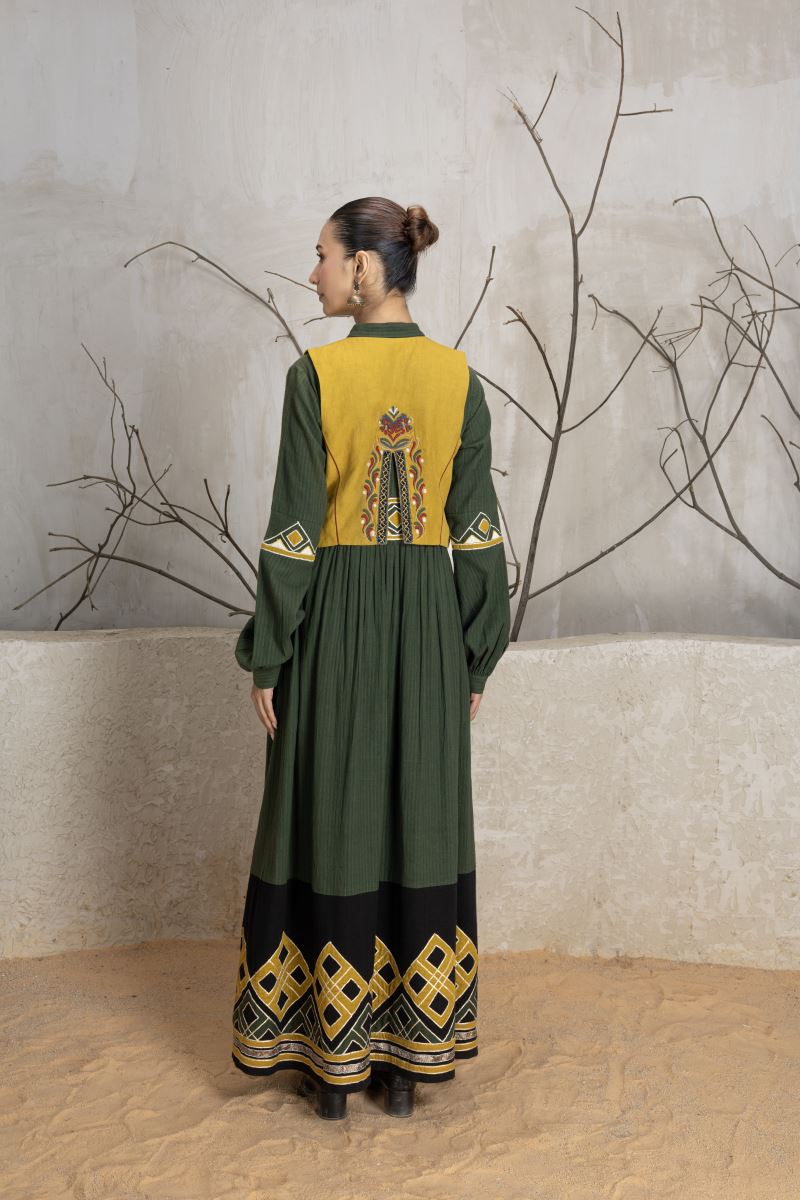 Buy - Mustard linen embroidered koti jacket | Elan Store