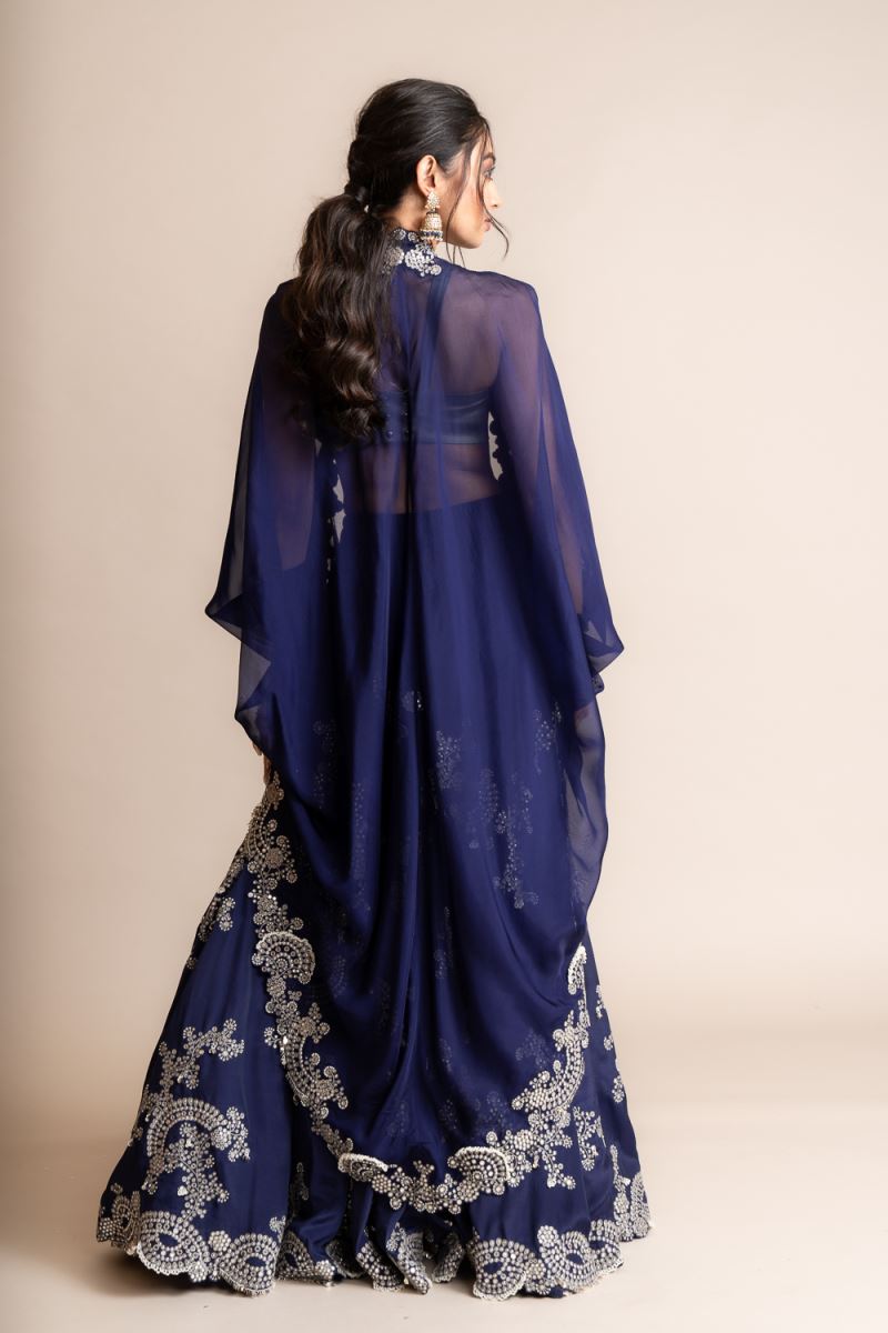 Buy - Navy blue embroidered lehenga set-3 | Elan Store