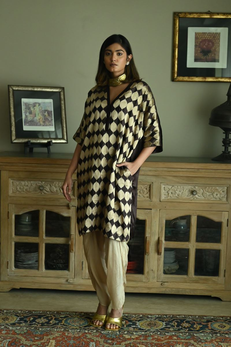 Buy - Noor brown brocade shahi kaftan with chai beige nandini dhoti ...