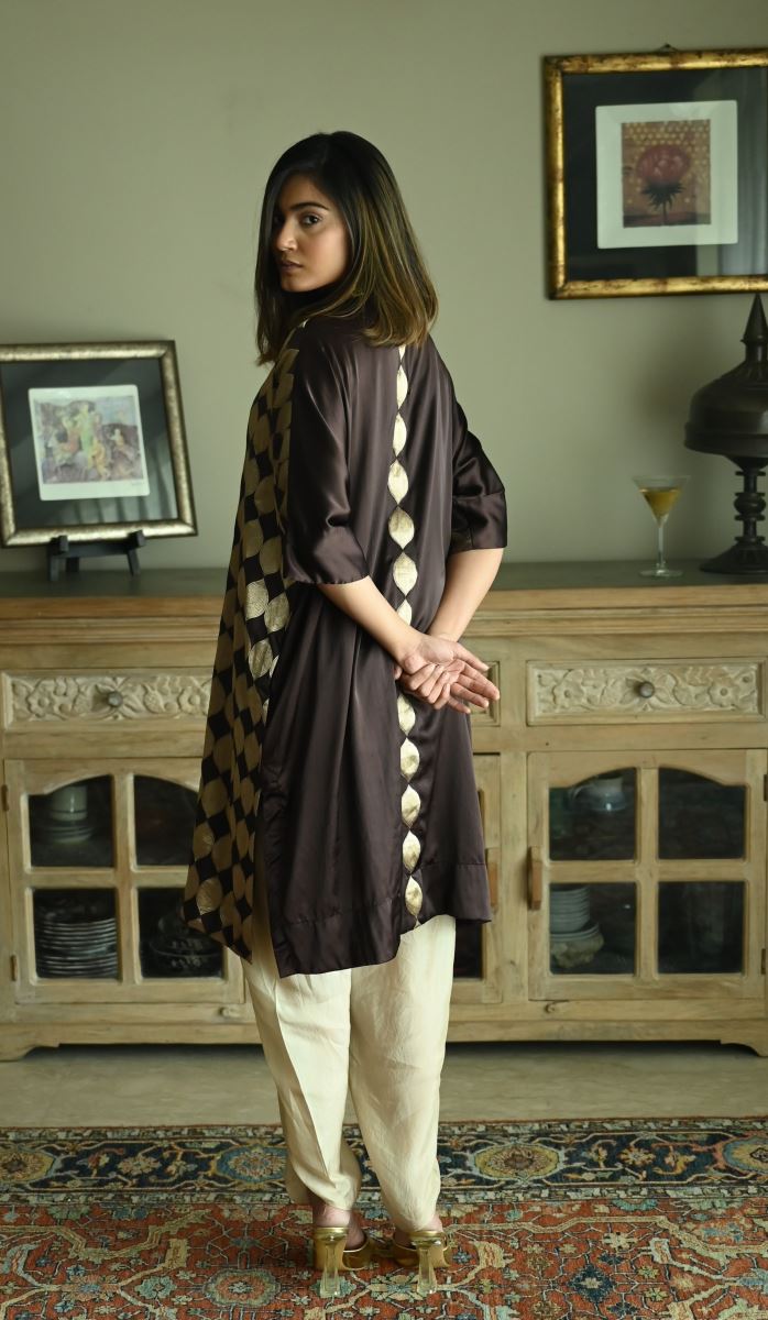 Buy - Noor brown brocade shahi kaftan with chai beige nandini dhoti ...