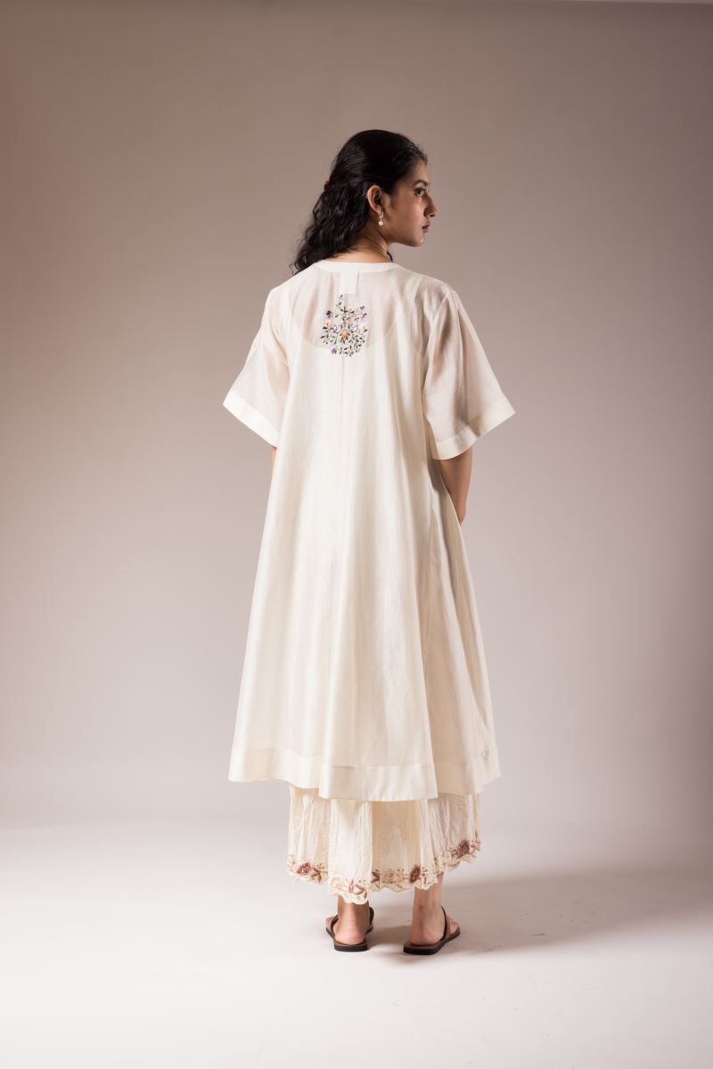 Buy - Ivory chanderi silk ghera dress | Elan Store