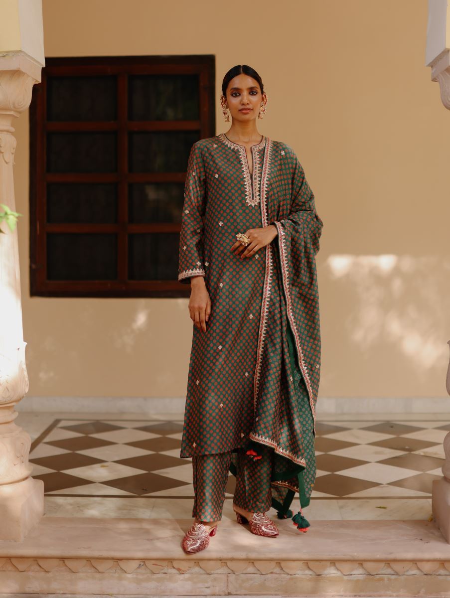 Buy - Neel white and orange patchwork kurta | Elan Store