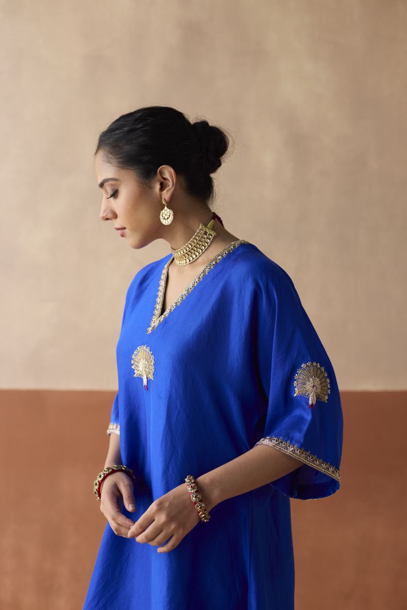 Buy - Peacock cobalt blue kaftan set | Elan Store