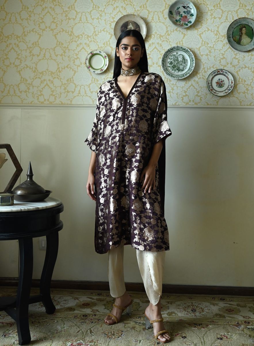 Buy - Roshnee brown kaftan kurta with dhoti pants | Elan Store