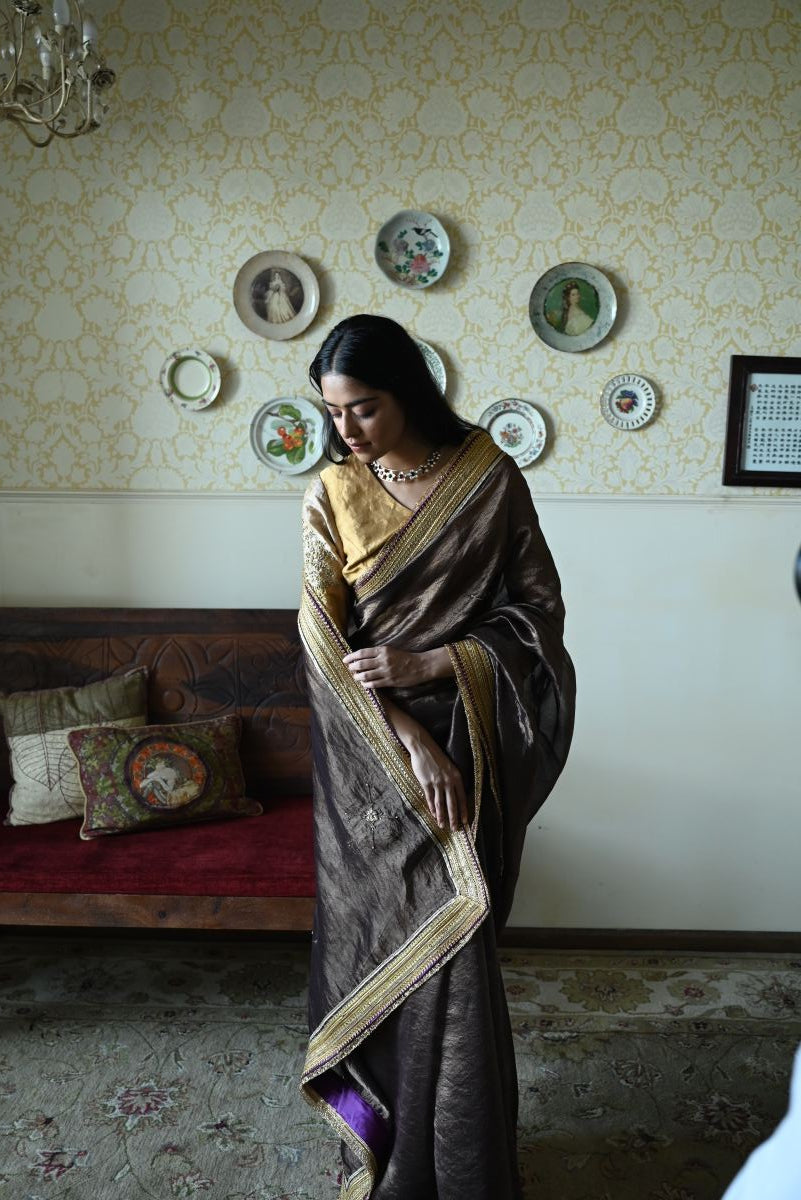 Buy - Roshnee brown sati sari | Elan Store