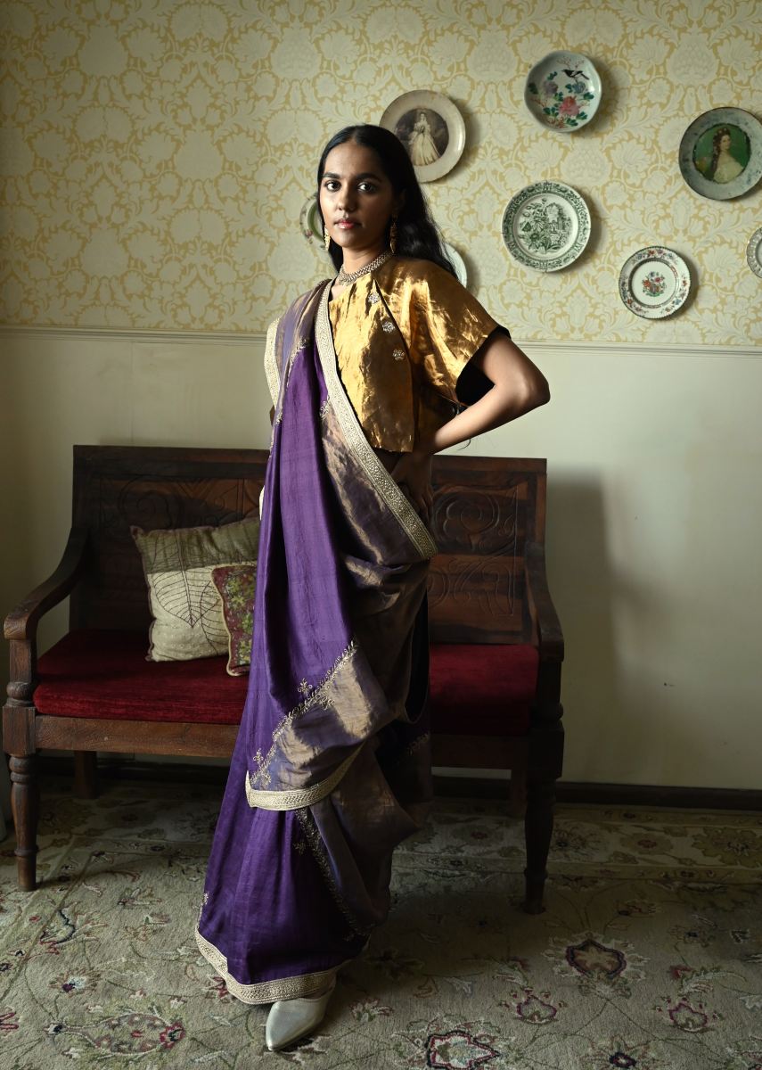 Buy - Roshnee chinaar purple diagonal sari | Elan Store