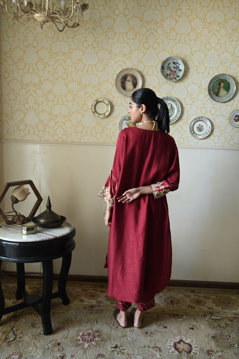 Buy - Roshnee red kaftan set | Elan Store