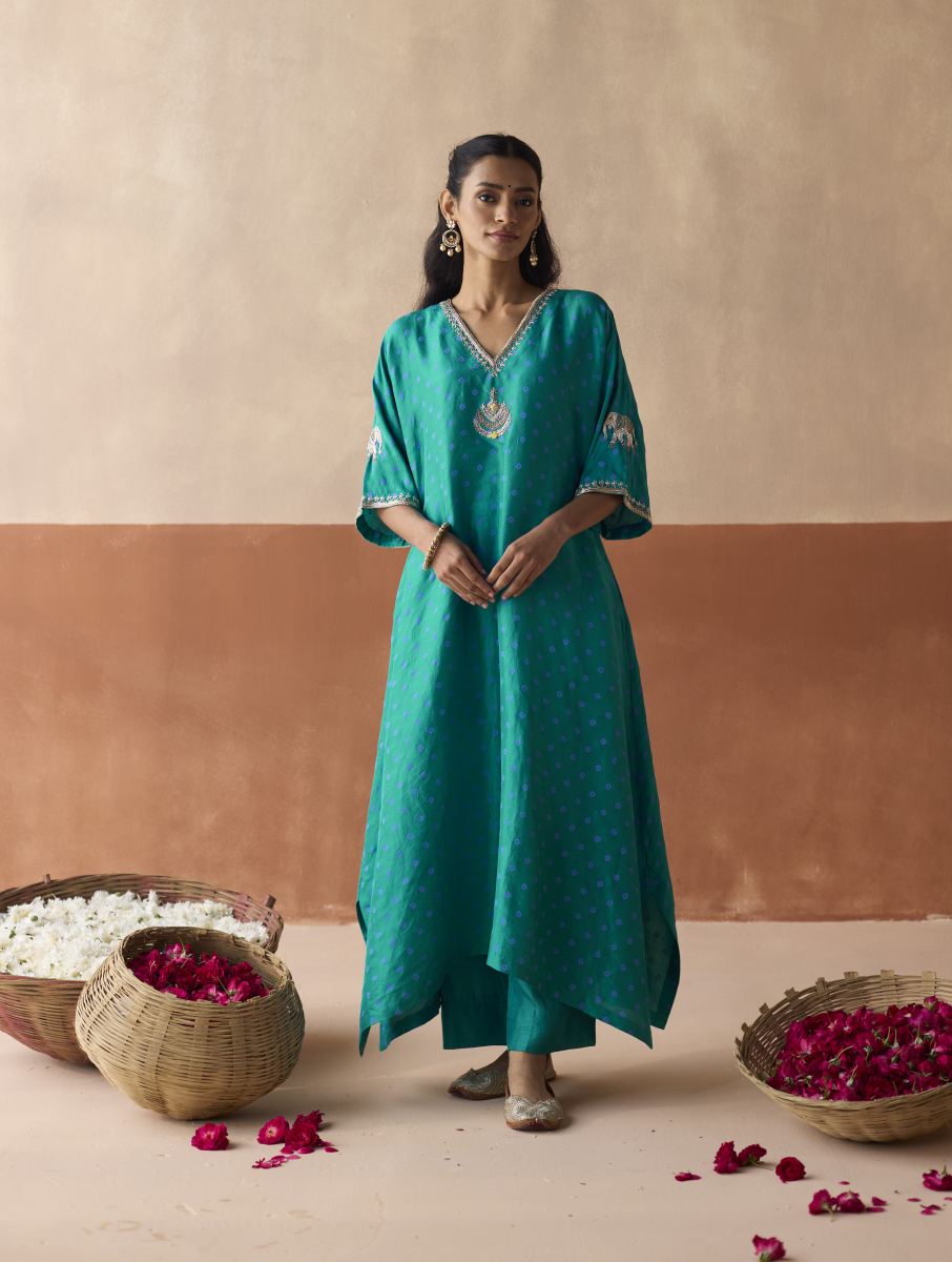 Buy - Royal elephant turquoise kaftan set | Elan Store