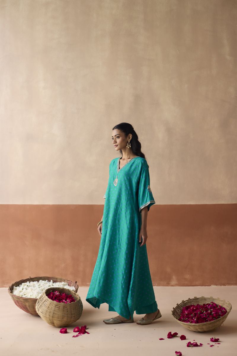 Buy - Royal elephant turquoise kaftan set | Elan Store