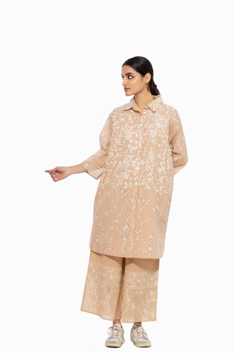 Buy - Shell thread and cutwork embroidered tunic | Elan Store