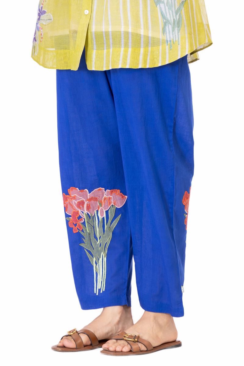 Buy - Swena blue floral pants | Elan Store