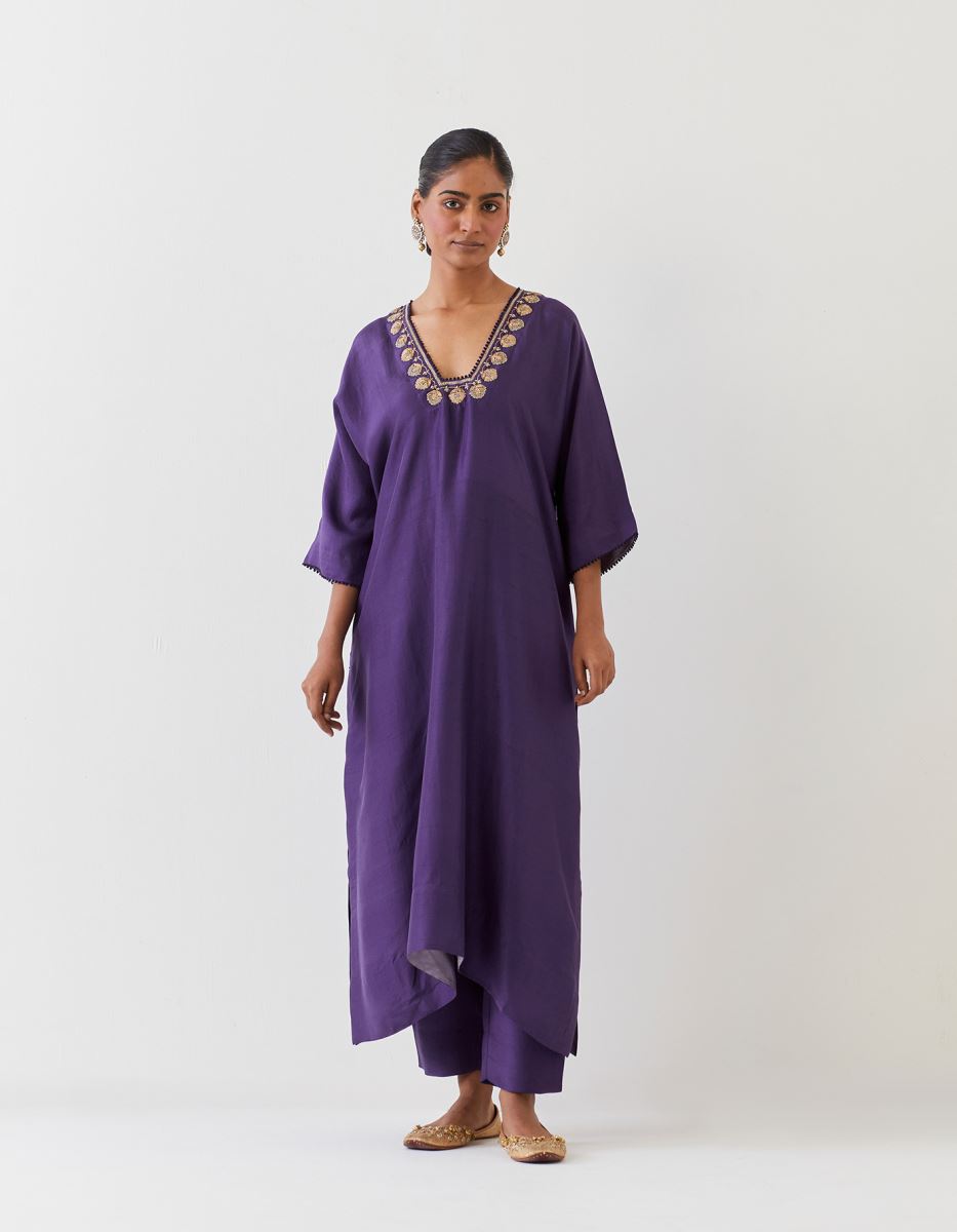Buy - Varna grape purple hand embroidered tunic and trouser set | Elan ...