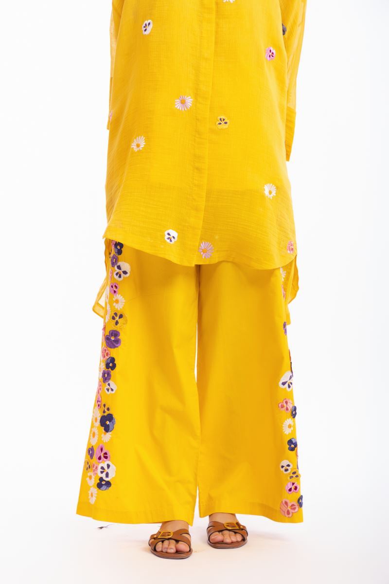 Buy - Yellow floral printed pants | Elan Store