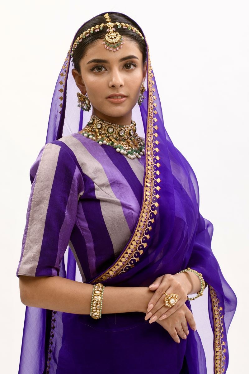 Buy - Aarti Sethia deep purple gota patti border saree set | Elan Store