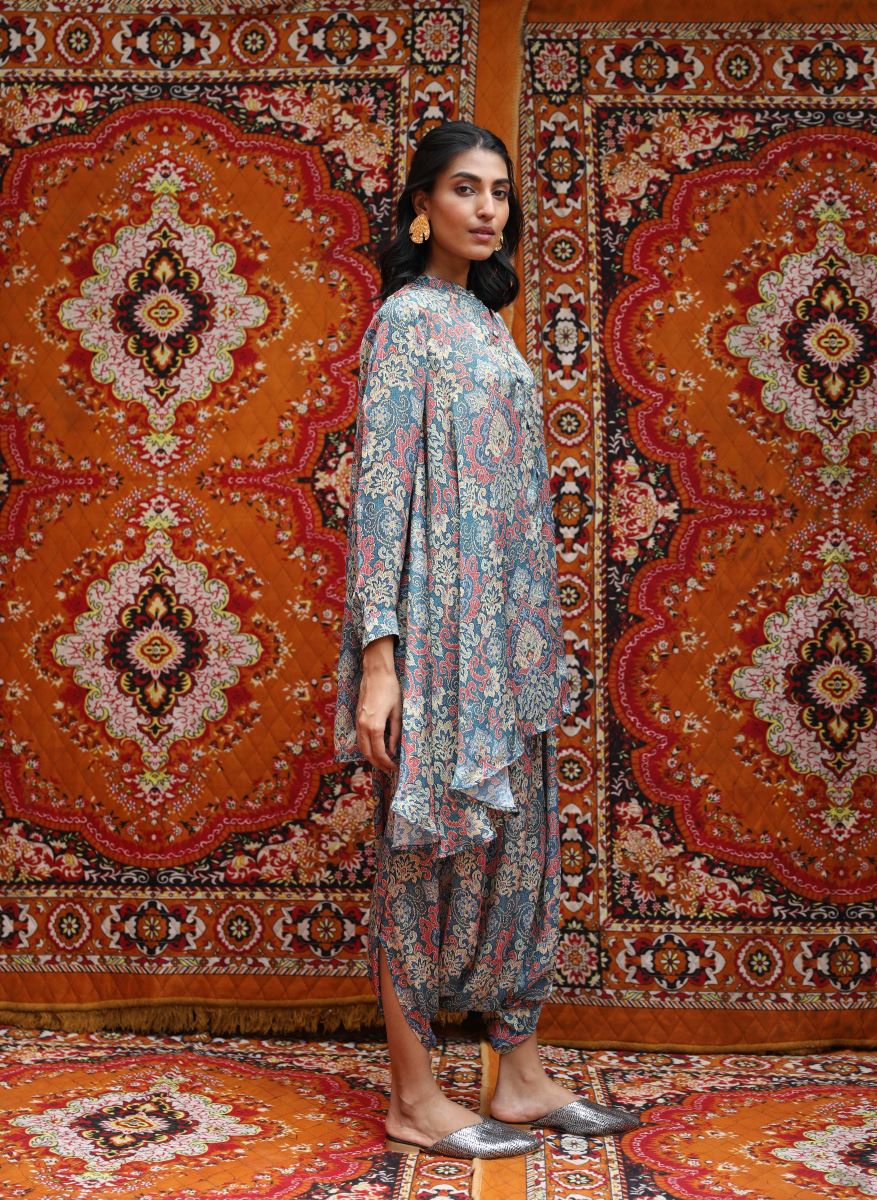 Buy - Atlas blue back yoke top and harem pants | Elan Store