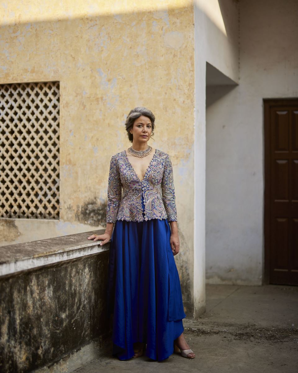 Buy - Blue alka jacket set | Elan Store