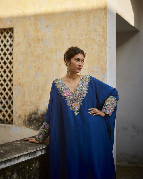 Buy - Blue reva cuff kaftan set | Elan Store