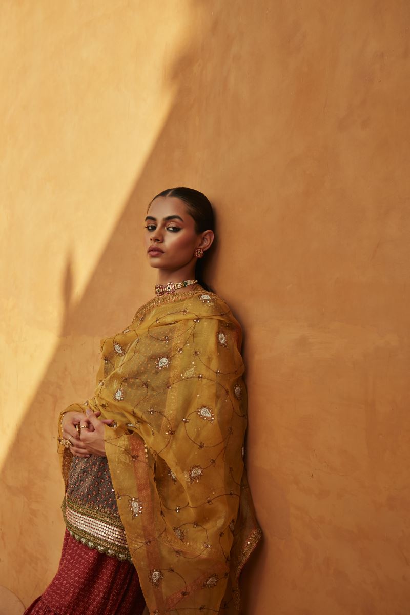 Buy - Bundi grey sharara set | Elan Store