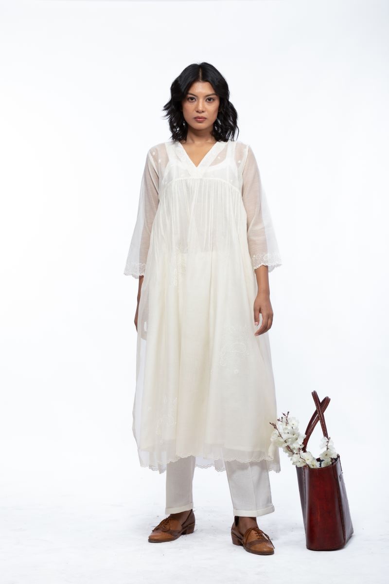 Buy - Dhalia ecru silk overlay | Elan Store