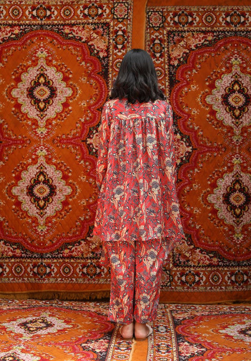 Buy - Fez red back yoke top with pants | Elan Store