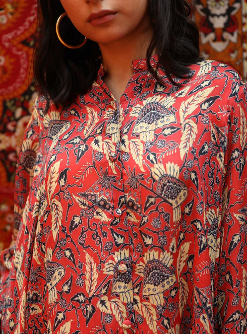 Buy - Fez red back yoke top with pants | Elan Store